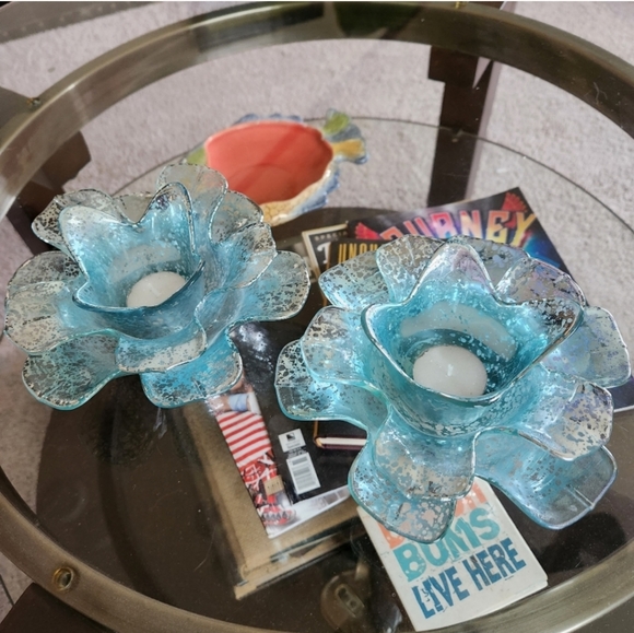 Accents | Lotus Flower Turquoisecrystal Votives Set Of Two | Poshmark